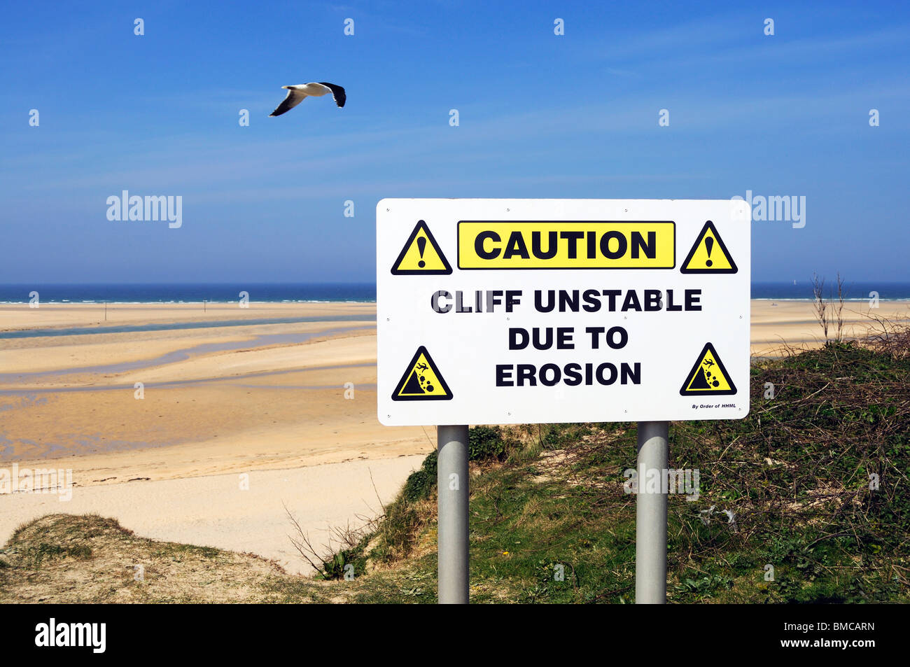 an unstable cliff sign at hayle estuary in cornwall, uk Stock Photo - Alamy