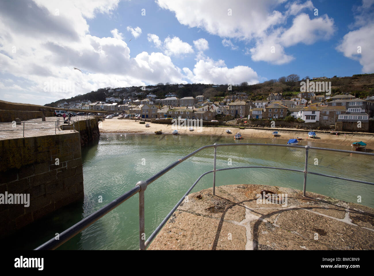 Mousehole Cornwall UK Harbor Harbour Quay Fishing Boats Beach Stock ...