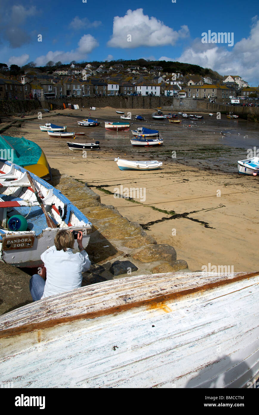 Mousehole Cornwall UK Harbor Harbour Quay Beach Fishing Boats Stock ...