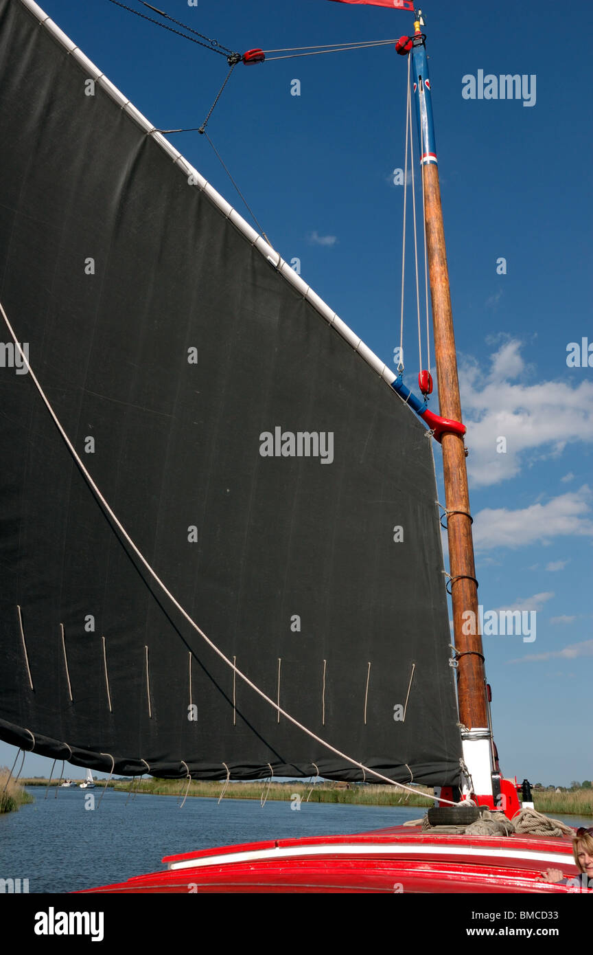 Mast and sail of the historic Norfolk trading wherry Albion Stock Photo ...