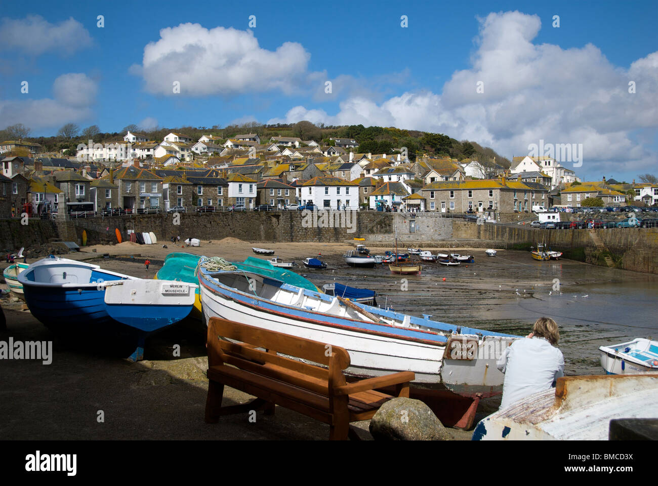 Mousehole Cornwall UK Harbor Harbour Quay Beach Fishing Boats Stock ...