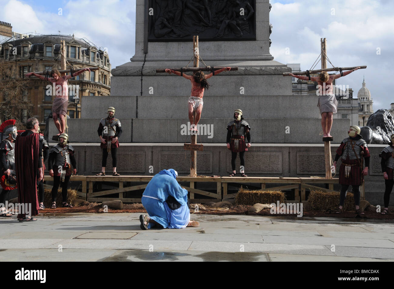 An outdoor performance of the Passion of Christ takes place in ...