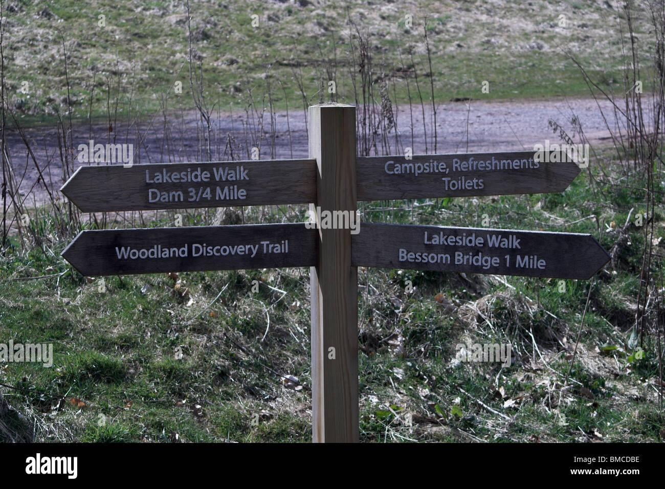 Path sign post at Wimbleball Lake. Somerset. England Stock Photo - Alamy
