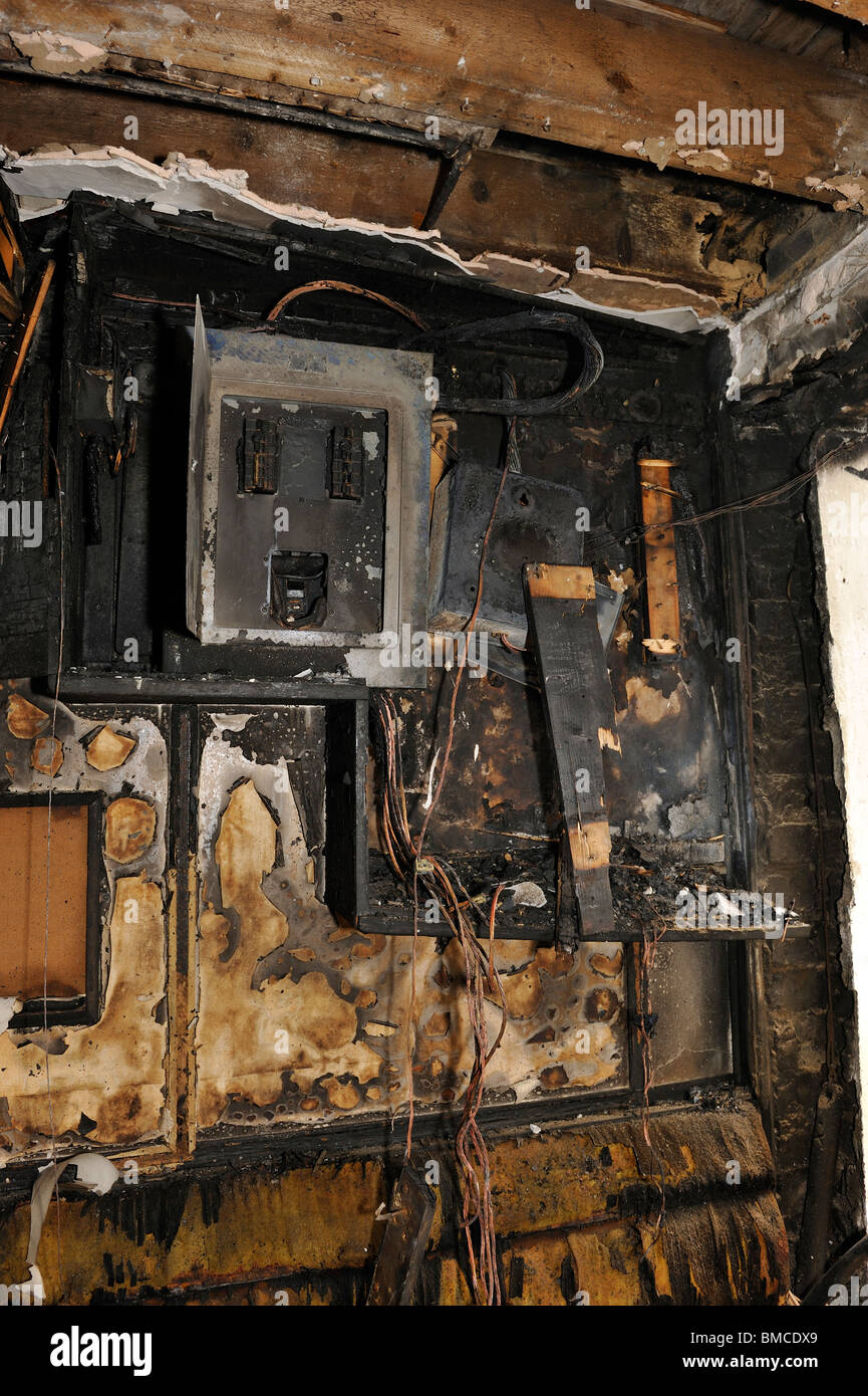 Electrical distribution board burnt out fire Stock Photo - Alamy