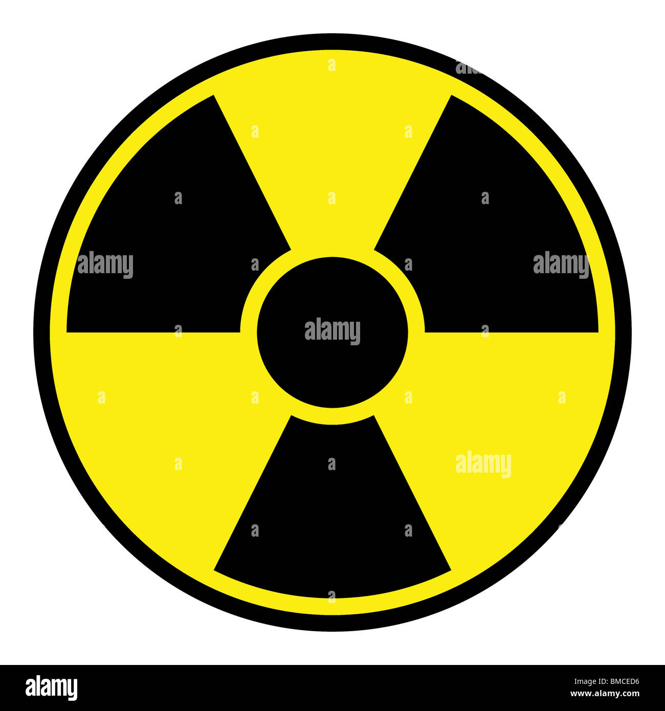 Round radiation warning sign on white background Stock Photo - Alamy
