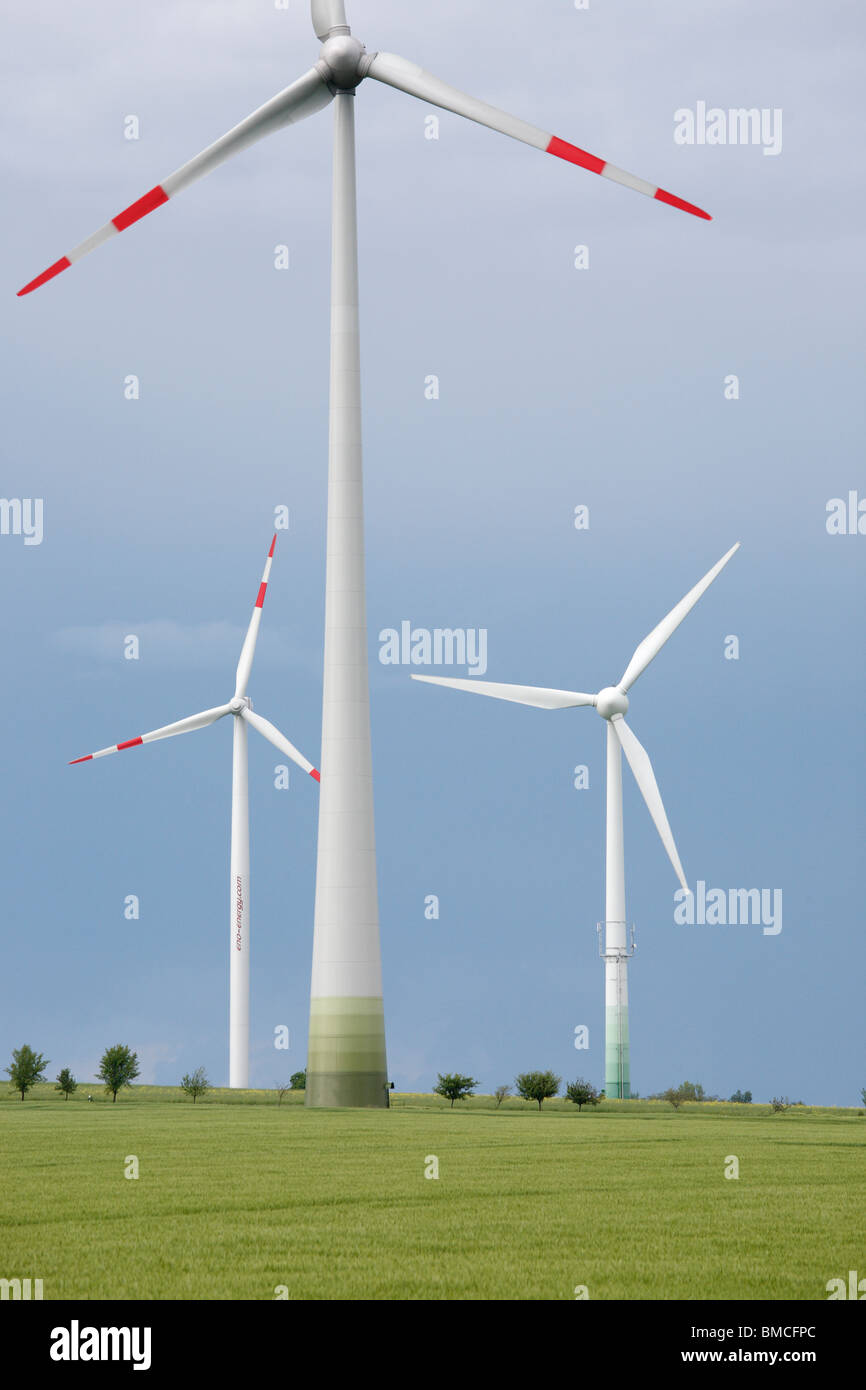 wind turbines on farmland in spring Stock Photo - Alamy