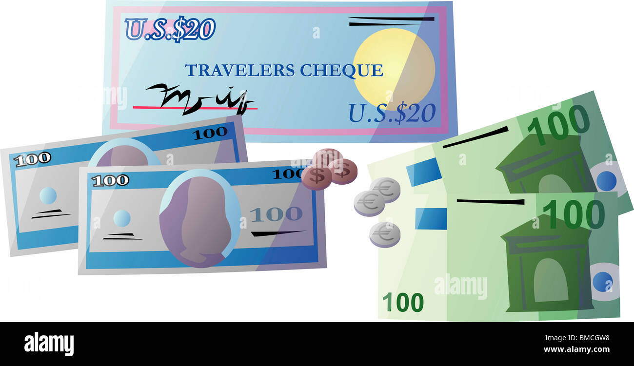 travel cheque and cash Stock Photo - Alamy
