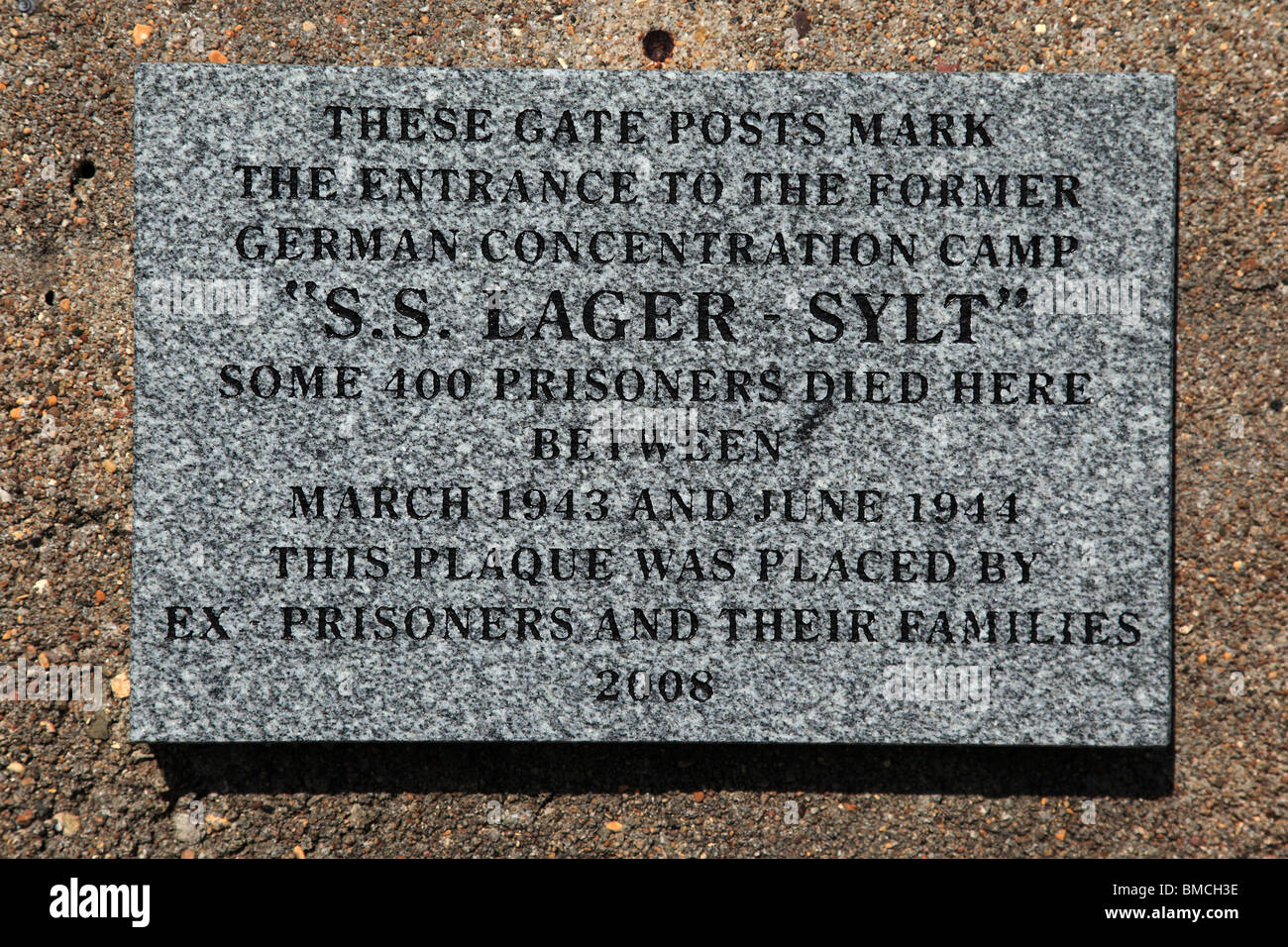 Memorial tablet at the entrance to S.S Lager Sylt Concentration Camp ...