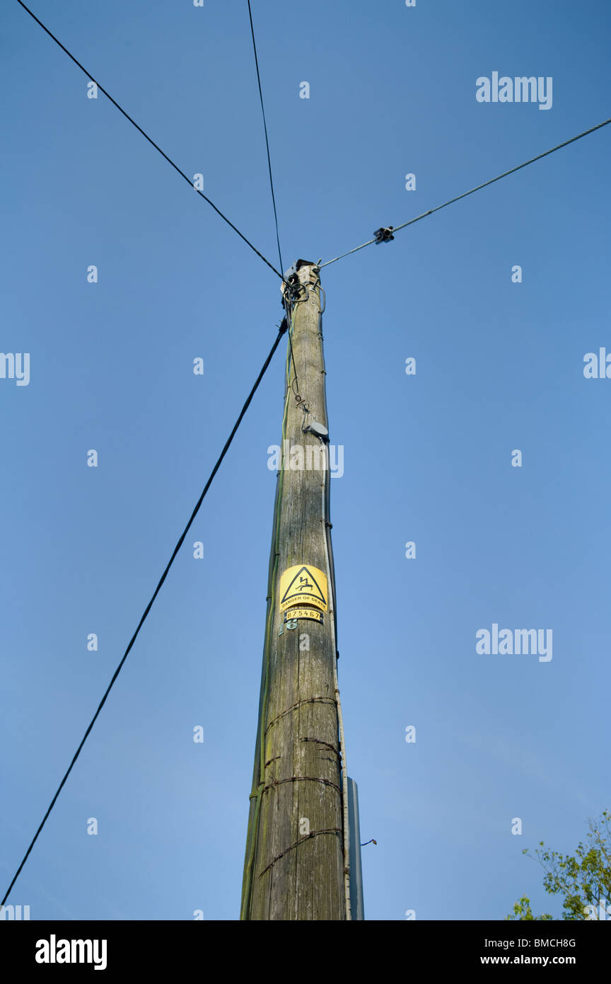 A telegraph pole stands against a blue sky Stock Photo - Alamy
