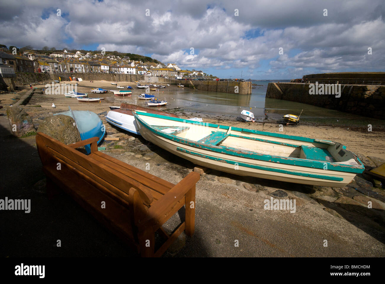 Mousehole Cornwall UK Harbor Harbour Quay Fishing Boats Beach Stock ...