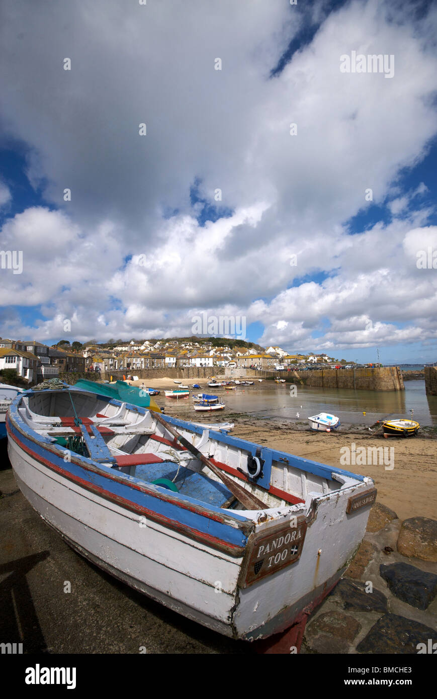 Mousehole Cornwall UK Harbor Harbour Quay Fishing Boats Beach Stock ...