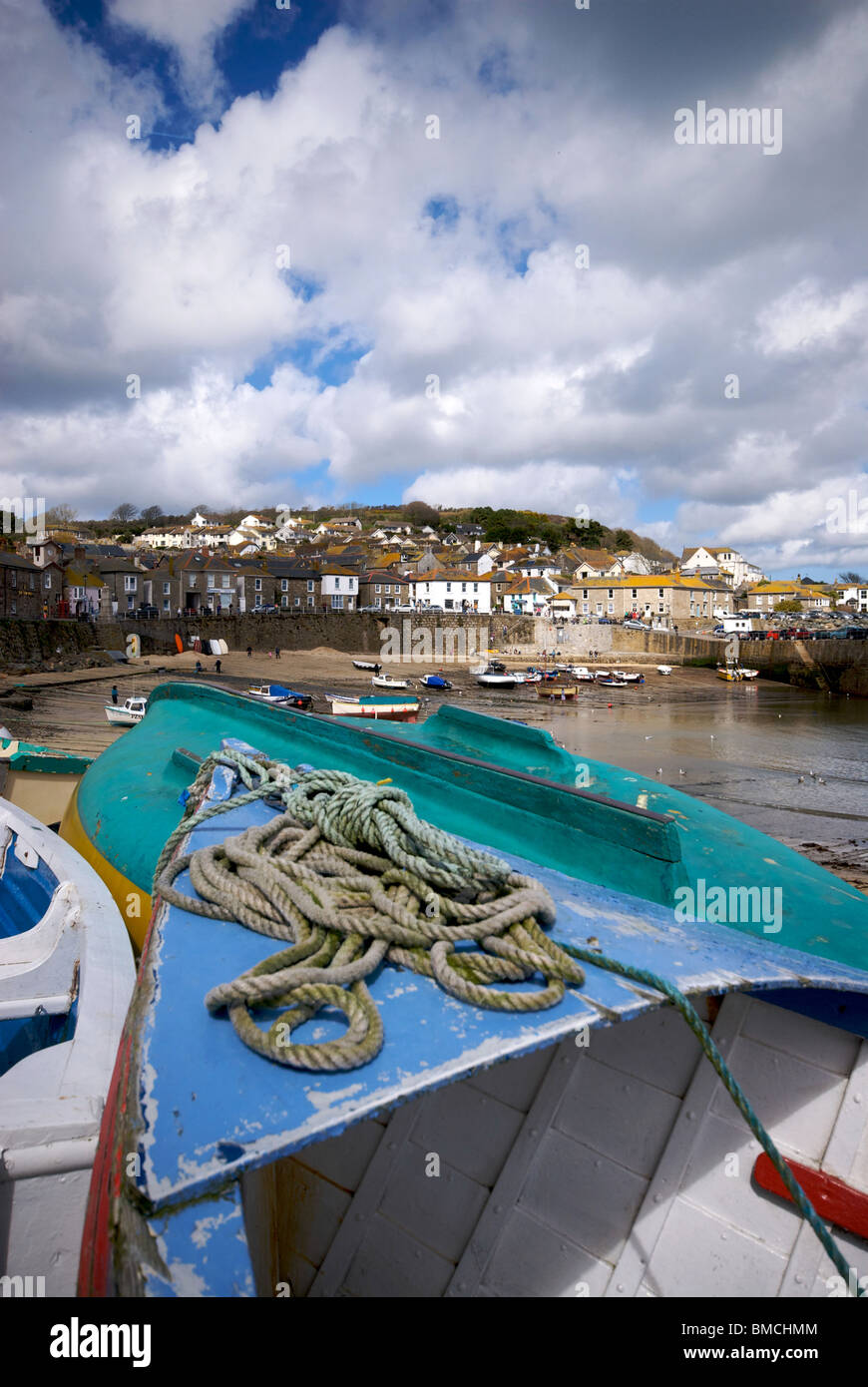 Mousehole Cornwall UK Harbor Harbour Quay Fishing Boats Beach Stock ...