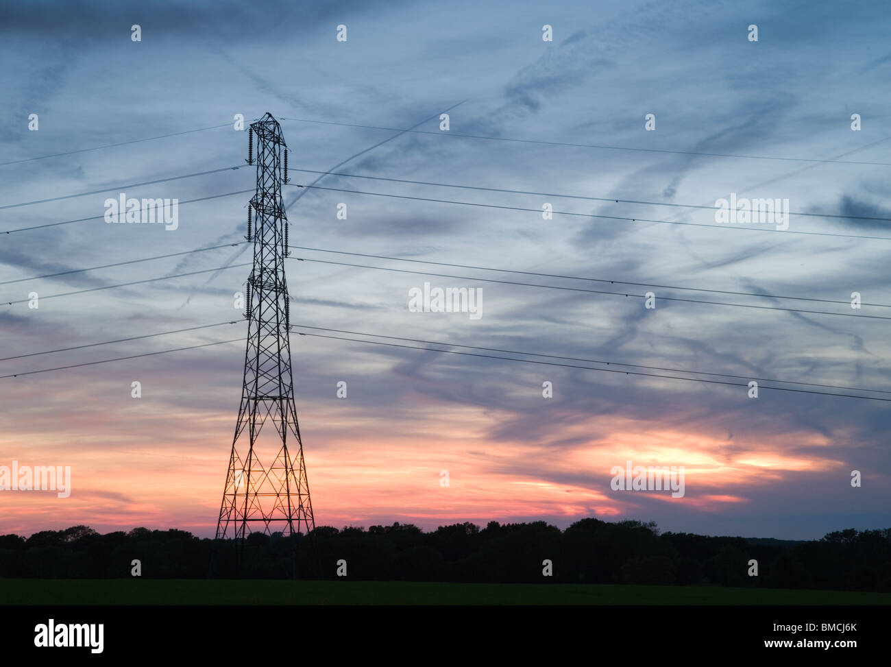Single Pylon at Sunset 2 Stock Photo - Alamy