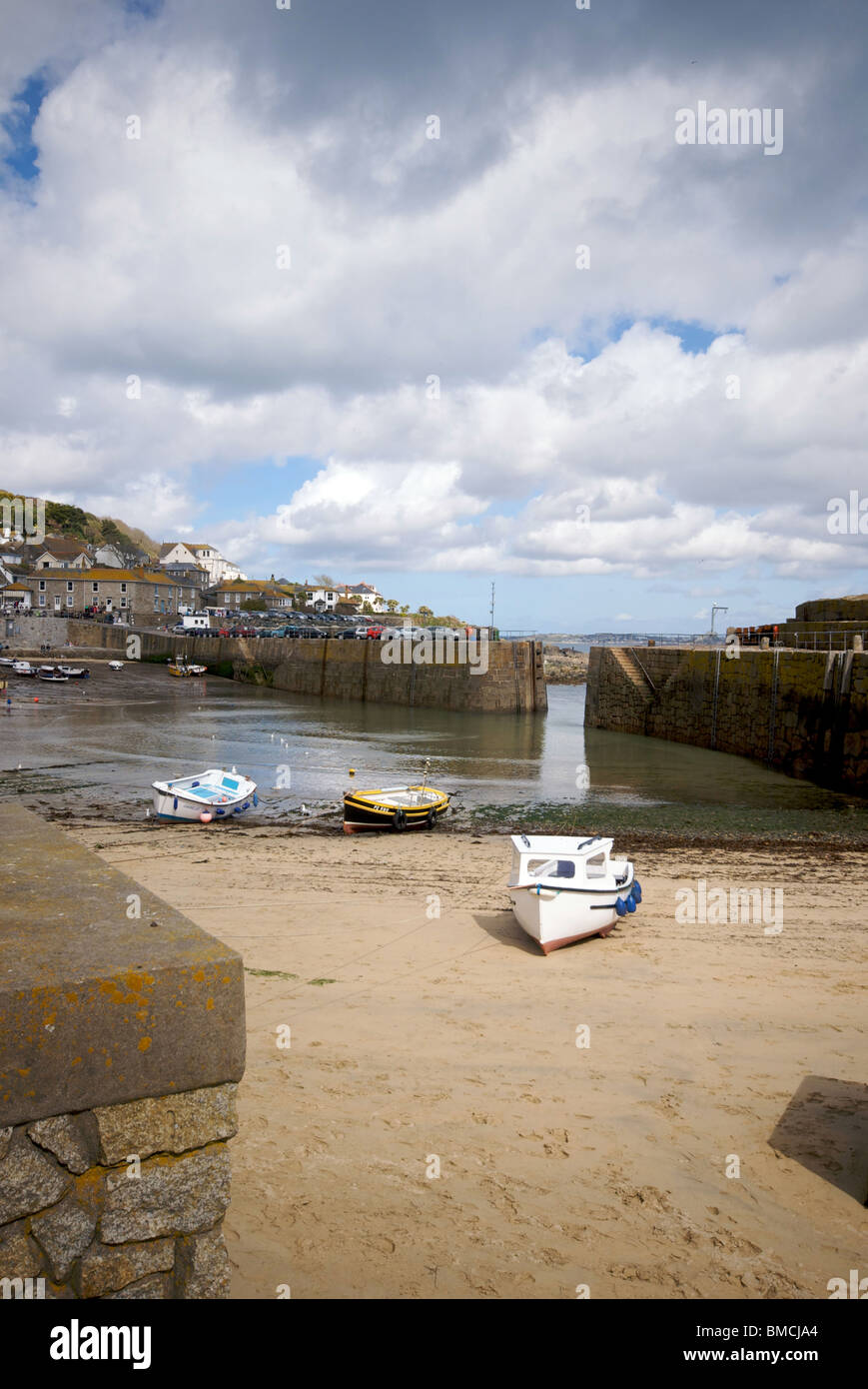 Mousehole Cornwall UK Harbor Harbour Quay Fishing Boats Beach Stock ...