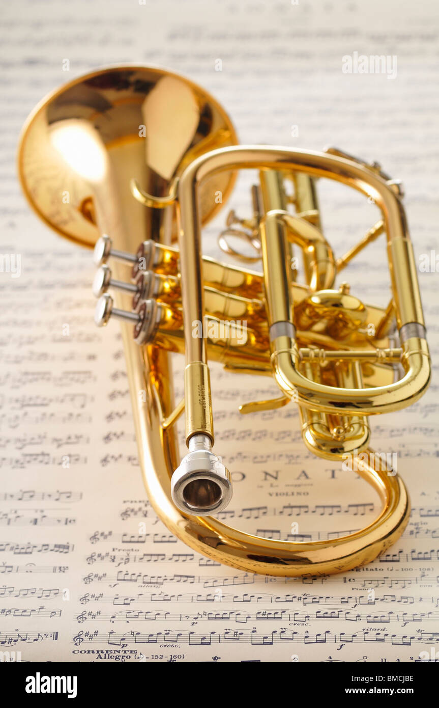 Trumpet and Sheet Music Stock Photo - Alamy