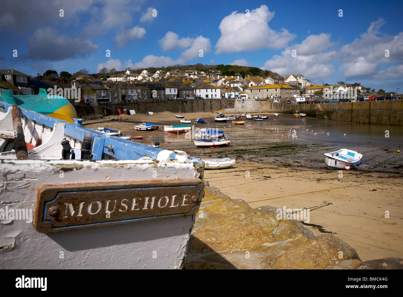 Mousehole Cornwall UK Harbor Harbour Quay Fishing Boats Beach Stock ...