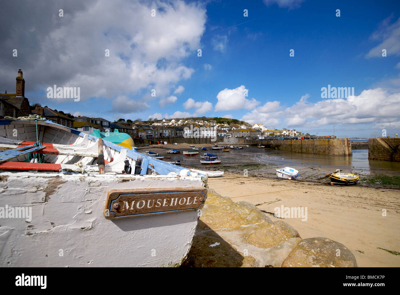 Mousehole Cornwall UK Harbor Harbour Quay Fishing Boats Beach Stock ...