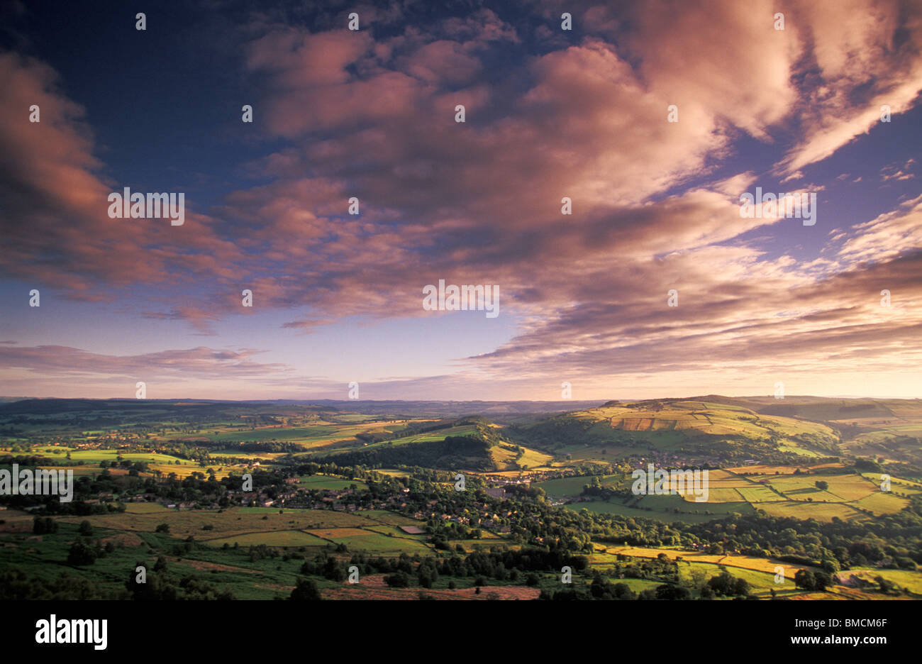 Derwent Valley at sunset from Froggatt edge Derbyshire Peak district ...