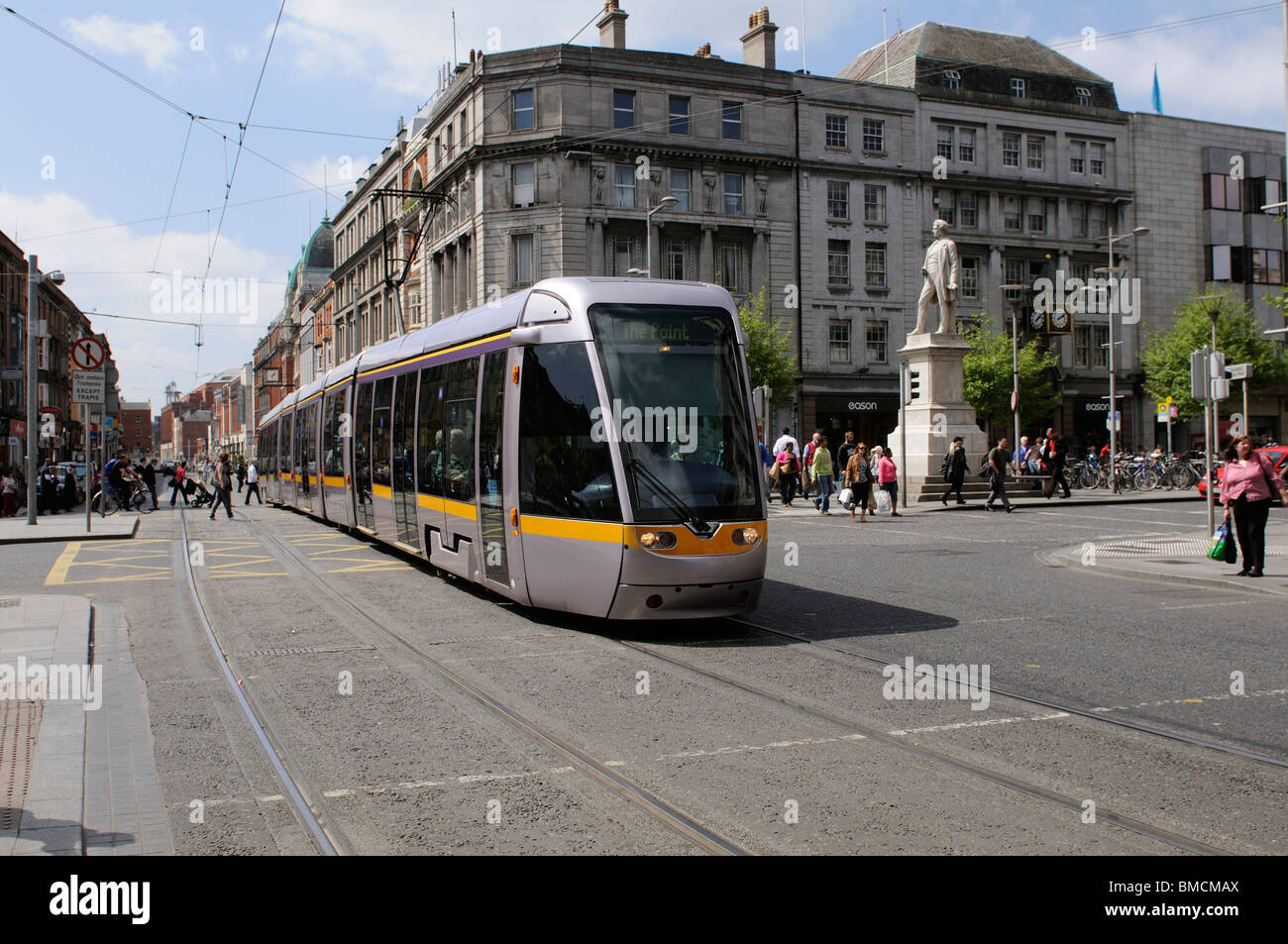 LUAS tram on Abbey Street & crossing O'Connell Street Dublin Ireland ...