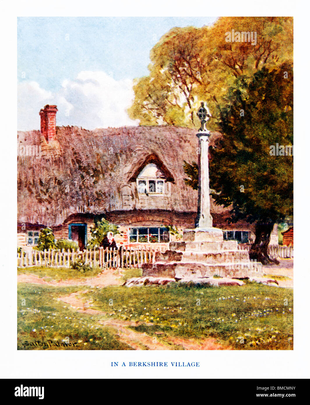A Berkshire Village, 1920 watercolour by Sutton Palmer of an unnamed ...