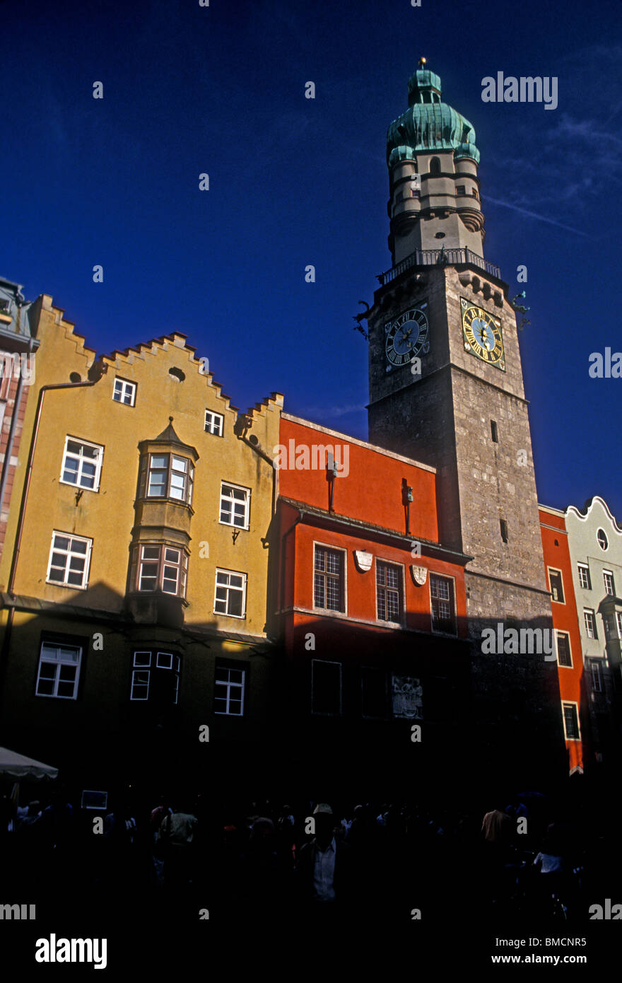 City Tower, Stadtturm, on right, city of Innsbruck, Innsbruck, Tyrol ...