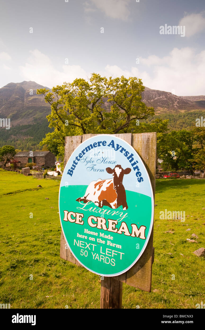 A sign for Buttermere ice cream in the Lake District, UK Stock Photo ...