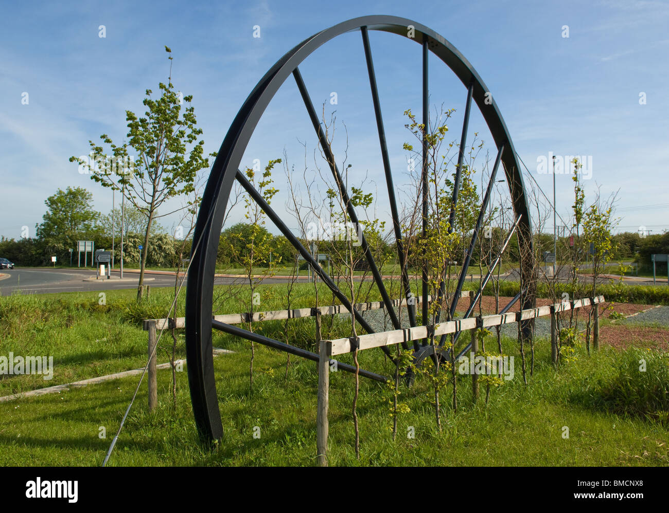 Mining wheel on Monksbridge roundabout at Dinnington, South Yorkshire ...
