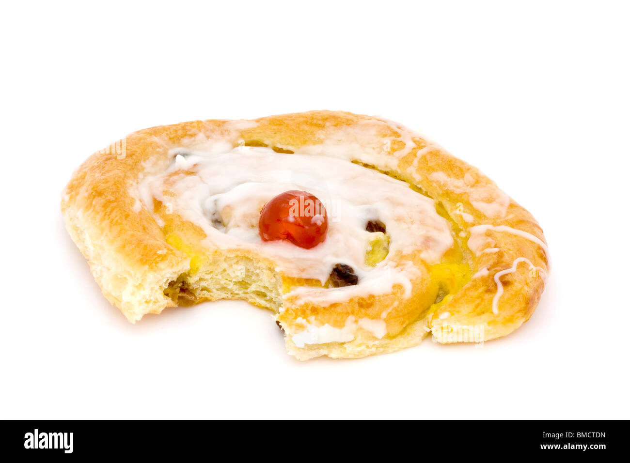 danish pastry with a bite taken isolated on a white background Stock ...