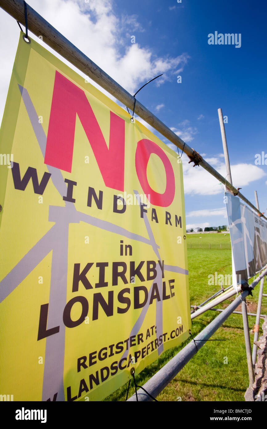 Banners protesting against a potential wind farm development near ...