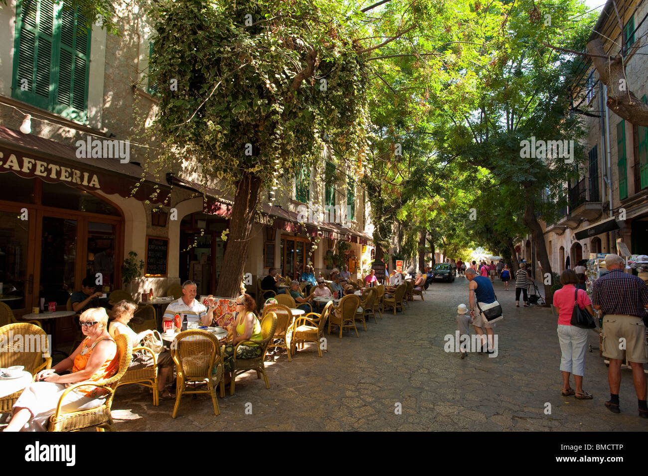 Valldemossa main street town in summer Majorca Mallorca Spain Europe ...