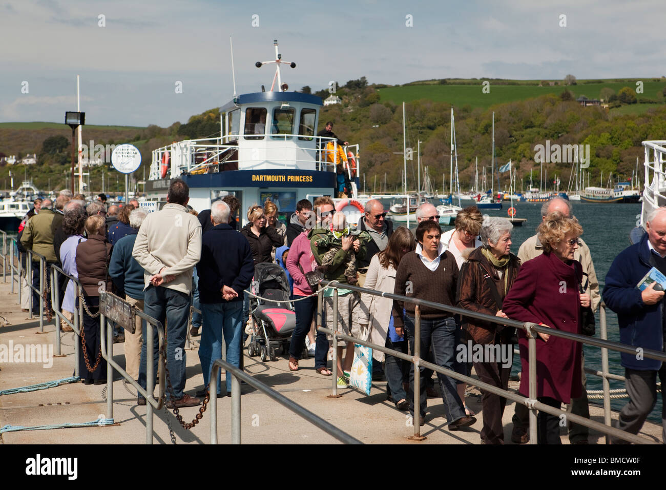 UK, England, Devon, Dartmouth, River Dart jetty, Kingswear passenger ...
