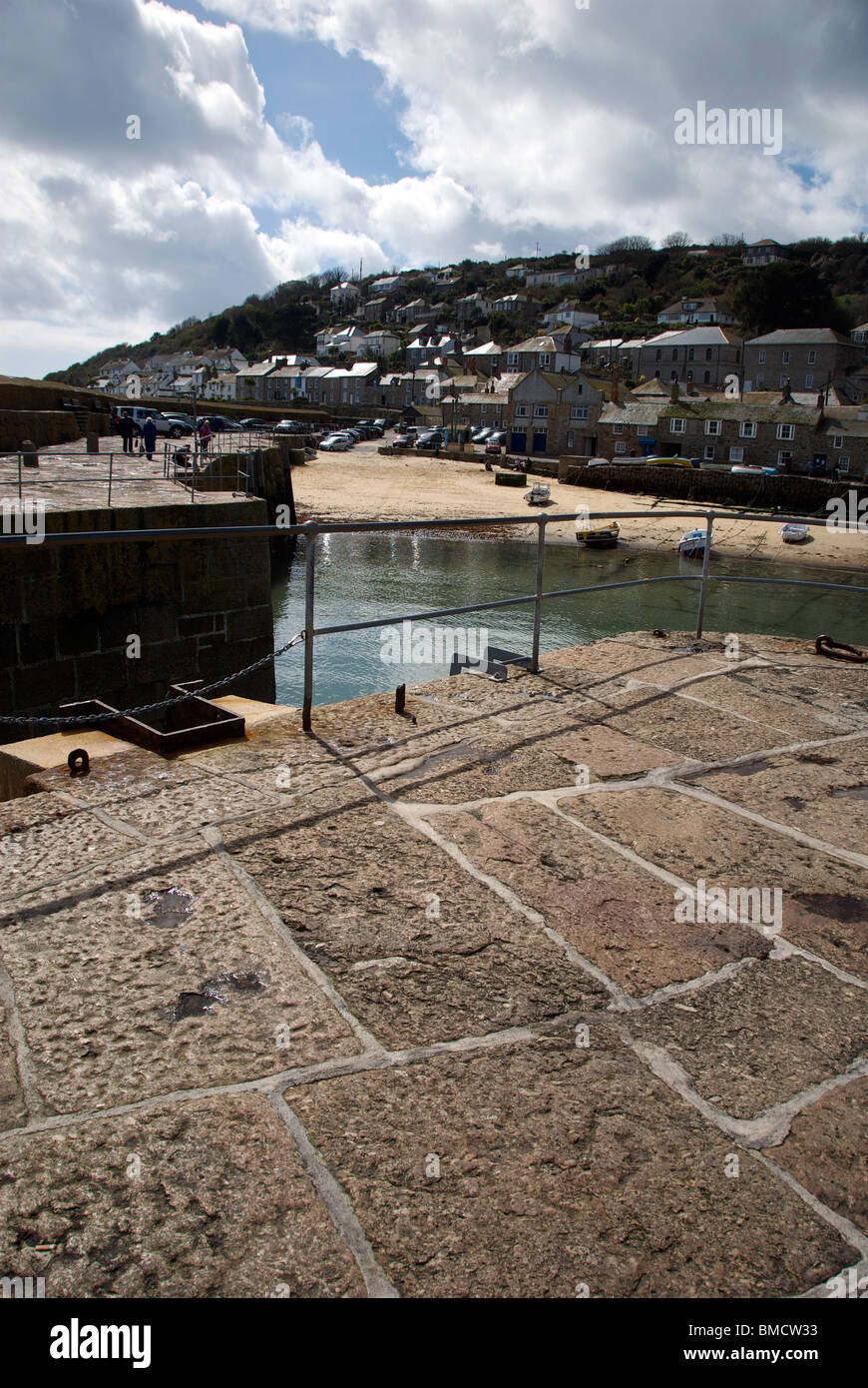 Mousehole Cornwall UK Harbor Harbour Quay Fishing Boats Beach Stock ...