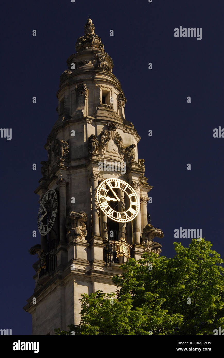 clock bell tower cardiff city hall Stock Photo - Alamy