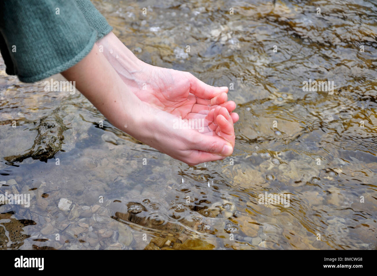 Hands cupping water Stock Photo - Alamy