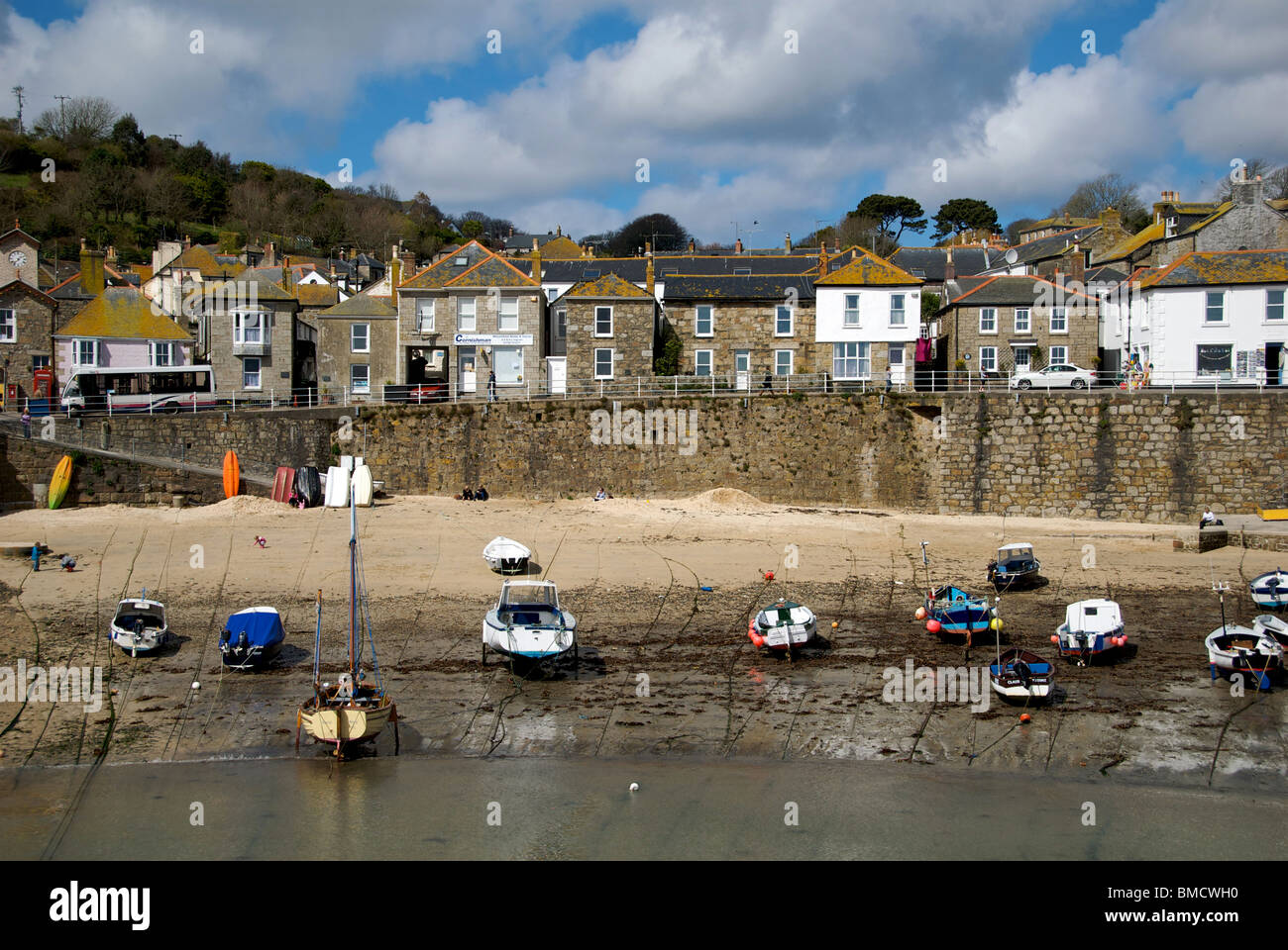 Mousehole Cornwall UK Harbor Harbour Quay Fishing Boats Beach Stock ...