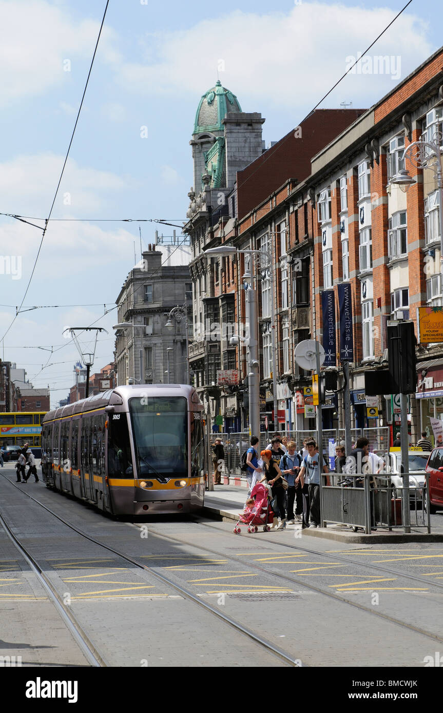 LUAS tram on Abbey Street Dublin Ireland travelling towards The Point ...