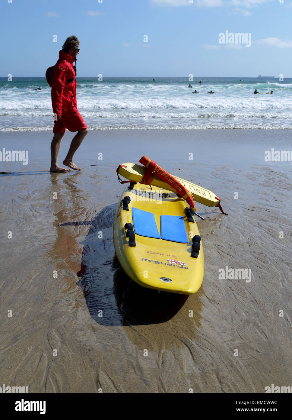 RNLI Lifeguard and surf canoe Cornwall UK Stock Photo - Alamy