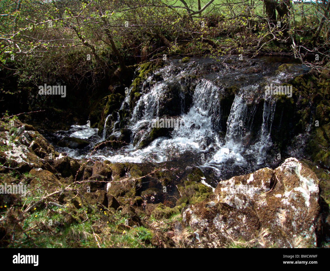 Waterfall, Crosby Gill, nr Ulpha, Lake District, Cumbria, UK. Limestone ...