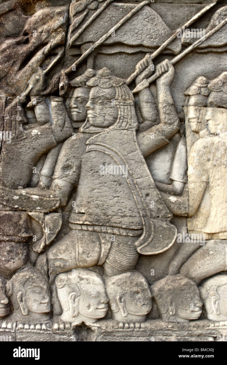 bas-reliefs depicting the churning of the sea of milk from Hindu myth ...
