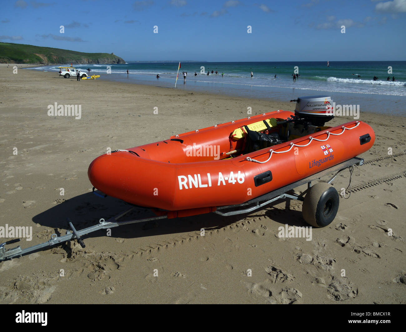 RNLI Lifeguard inflatable lifeboat Cornwall UK Stock Photo - Alamy