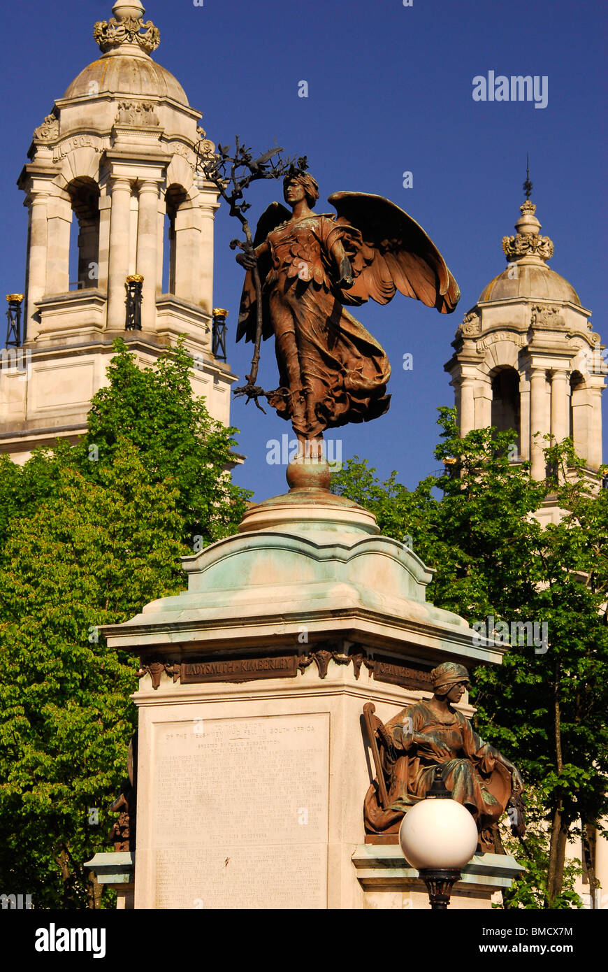 bronze boer war memorial statue cathays park cardiff with crown court ...
