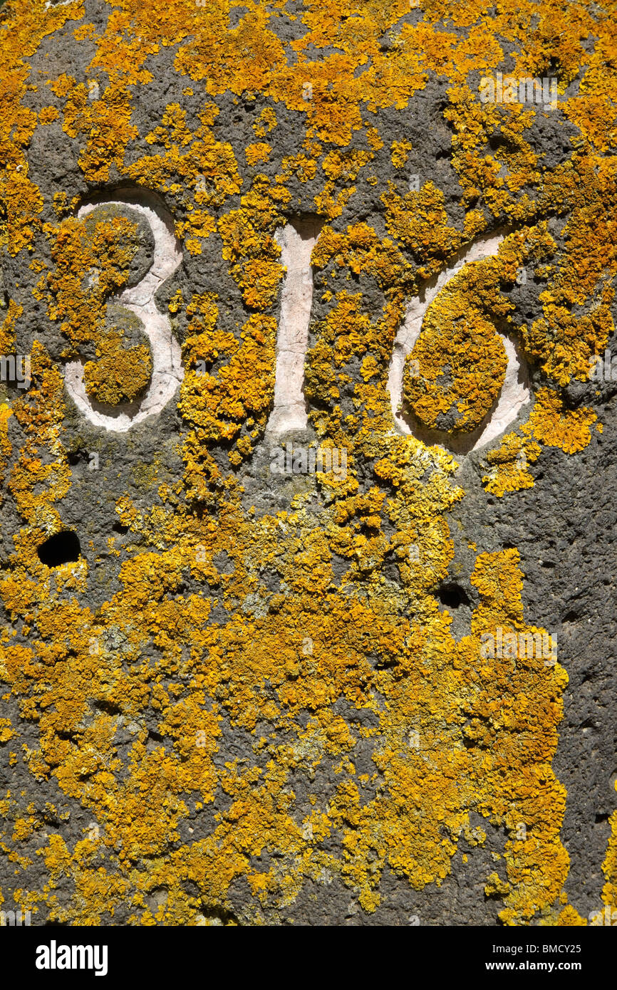 Canal-side stone distance marker Stock Photo - Alamy