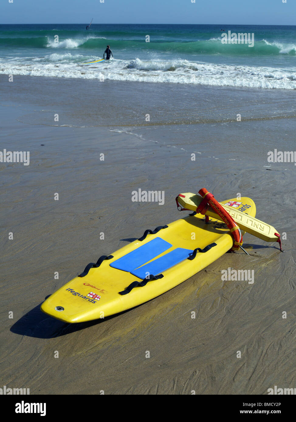 RNLI surf canoe on Praa Sands Beach Cornwall UK Stock Photo - Alamy