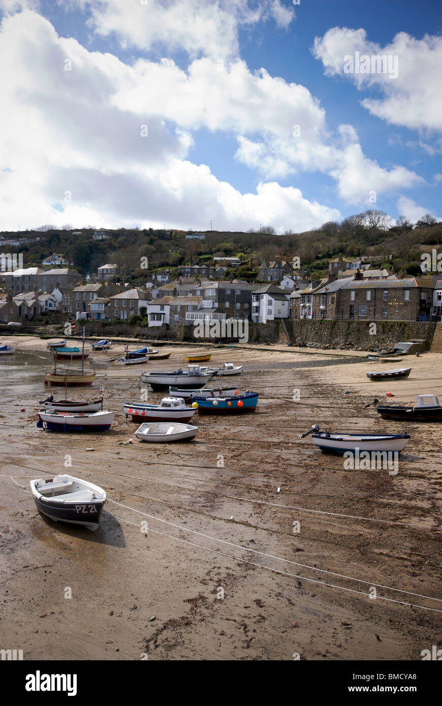 Mousehole Cornwall UK Harbor Harbour Quay Fishing Boats Beach Stock ...