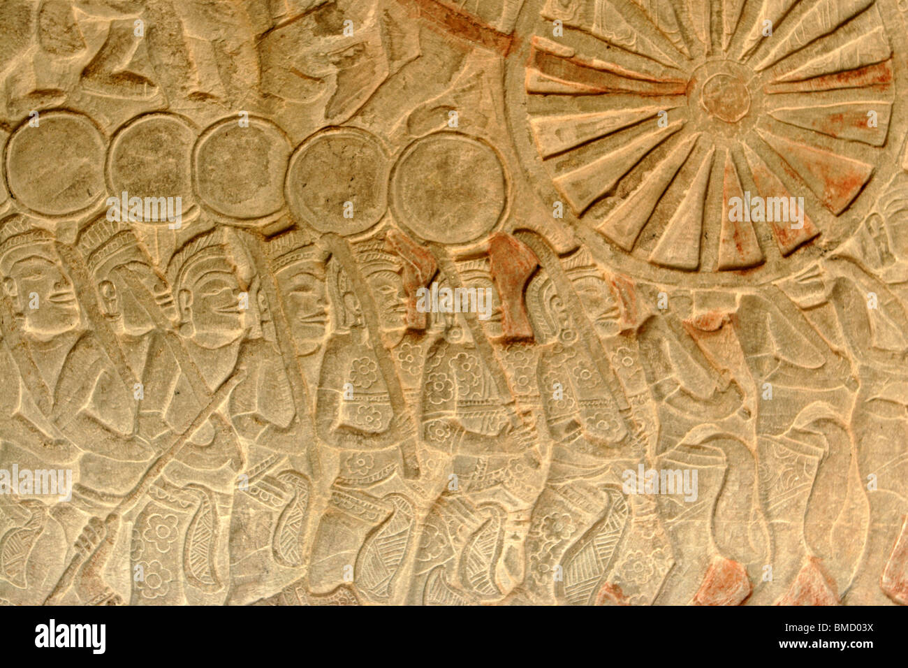 bas-reliefs depicting the churning of the sea of milk from Hindu myth ...