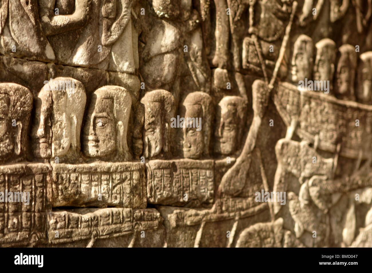 bas-reliefs depicting the churning of the sea of milk from Hindu myth ...