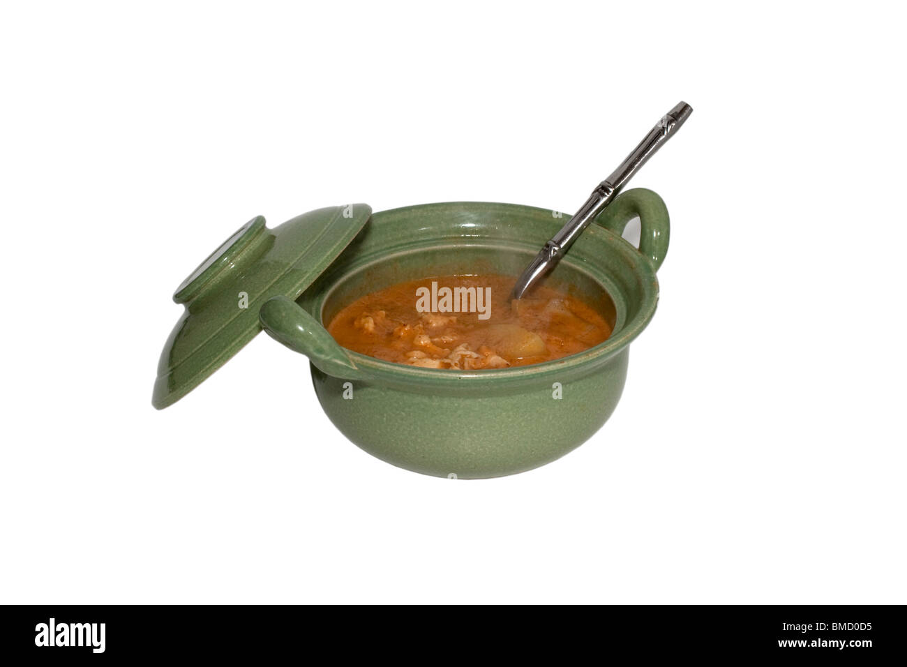 Gang Mus Sa Mun (Thai curry dish) cut out on white background and ...