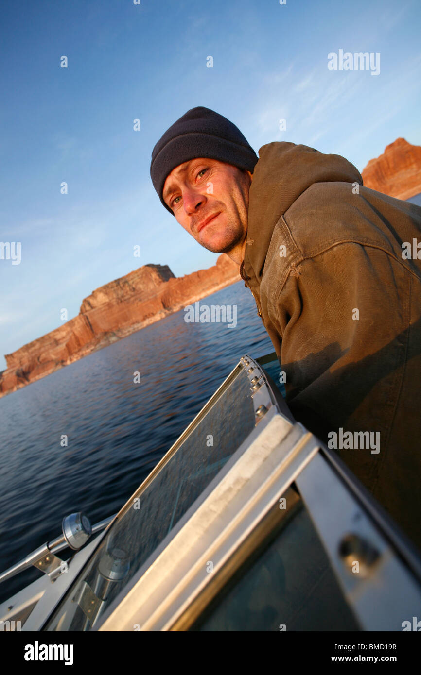 Man boating on Lake Powell Stock Photo - Alamy