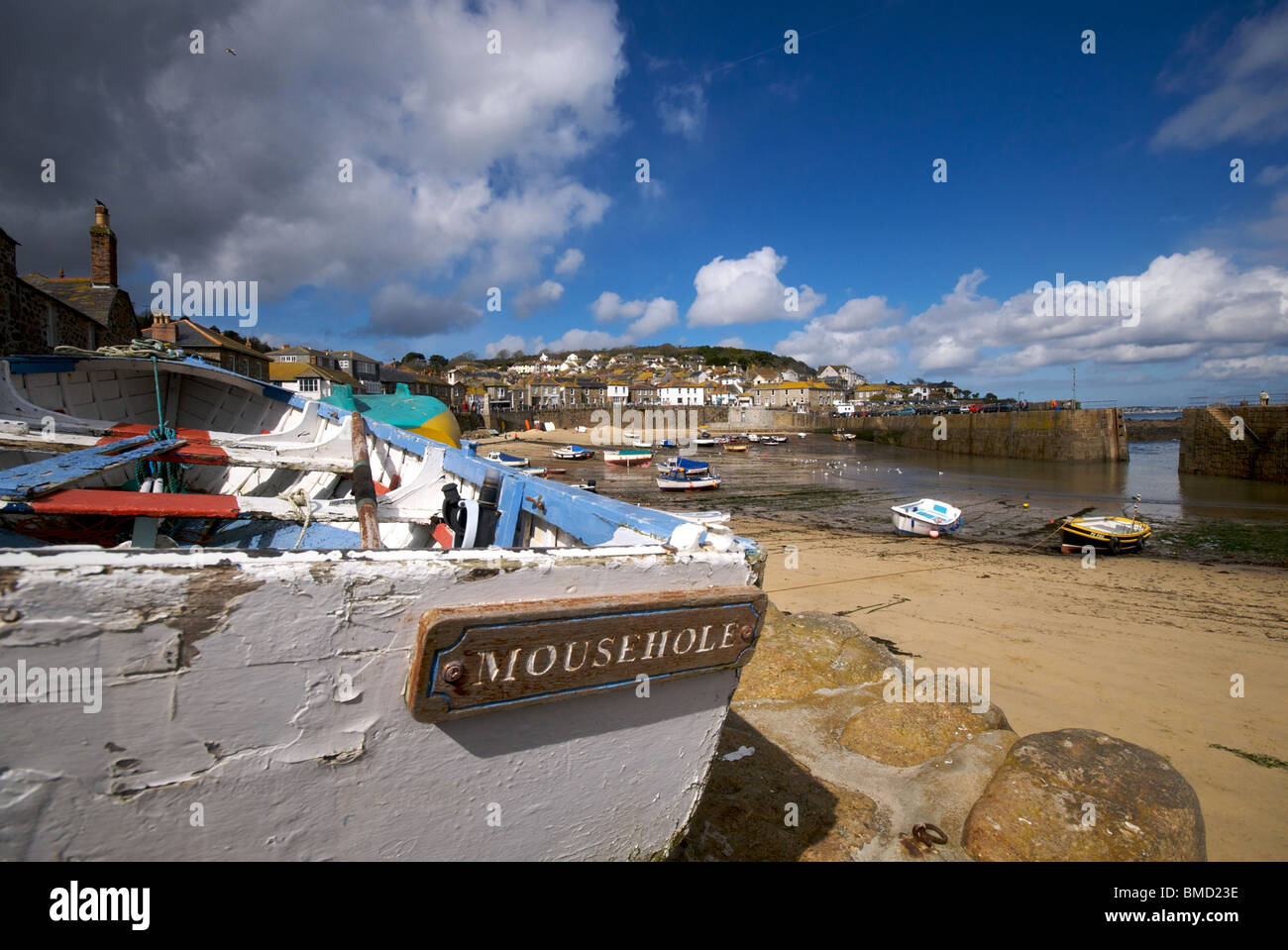 Mousehole Cornwall UK Harbor Harbour Quay Fishing Boats Beach Stock ...