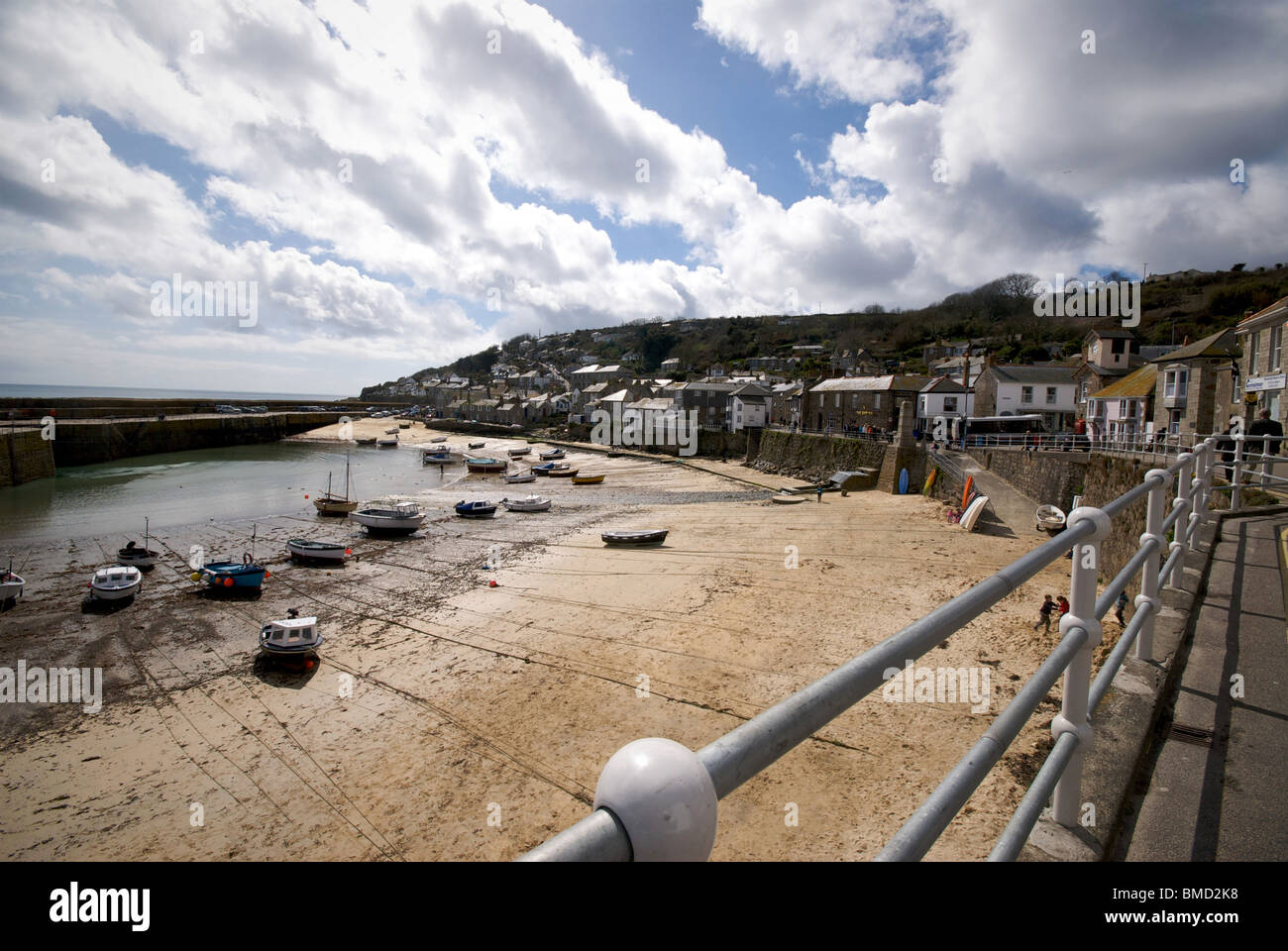 Mousehole Cornwall UK Harbor Harbour Quay Fishing Boats Beach Stock ...